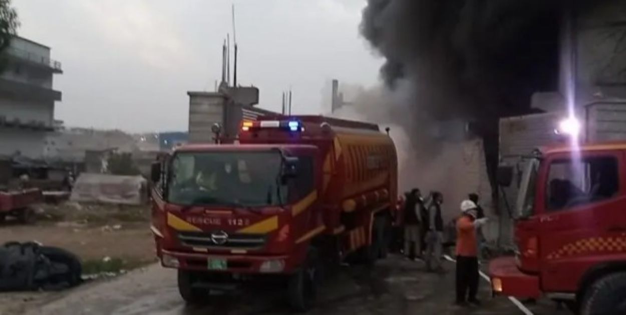 Rawat Industrial Area Factory Fire Burns for Hours